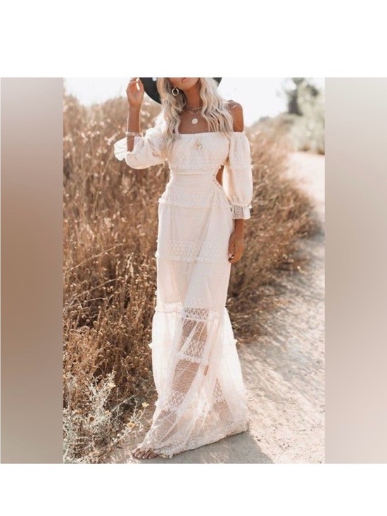 Skylar Rose | Dresses | Boho Offshoulder Cream Lace Maxi Dress | Poshmark